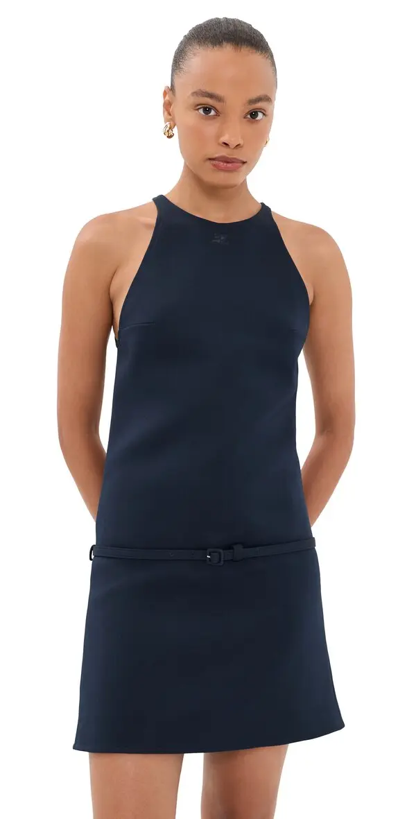COURREGES A-line Belted Twill Mini Dress - Navy