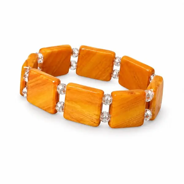 SAÉA Shell Pearl Chunky Tile Stretch Bracelet - Orange