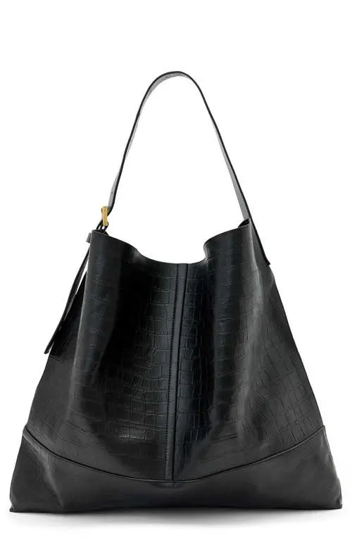 ALLSAINTS Asha Croc Embossed Leather Shoulder Bag