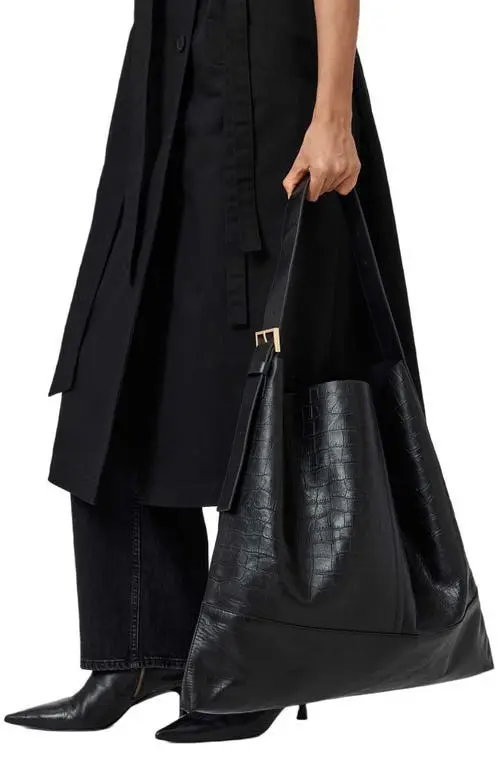 ALLSAINTS Asha Croc Embossed Leather Shoulder Bag