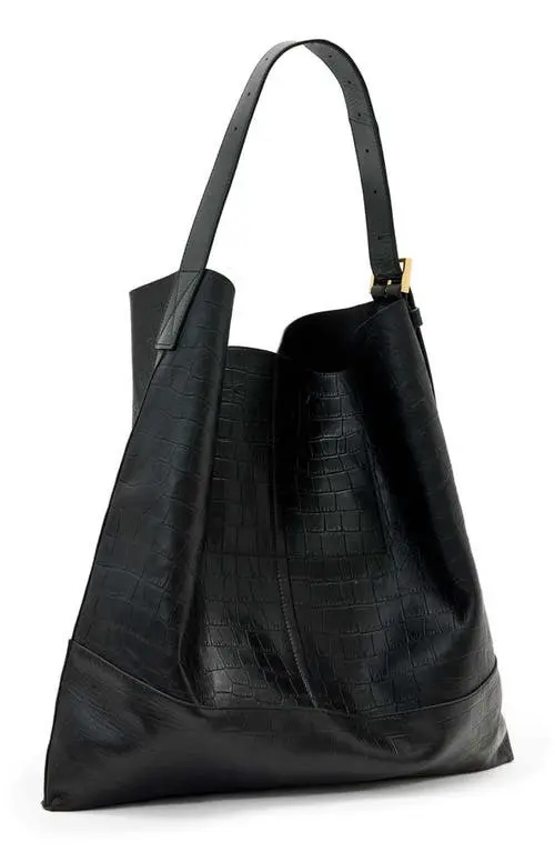 ALLSAINTS Asha Croc Embossed Leather Shoulder Bag