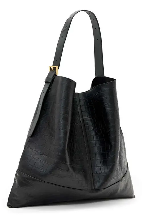 ALLSAINTS Asha Croc Embossed Leather Shoulder Bag