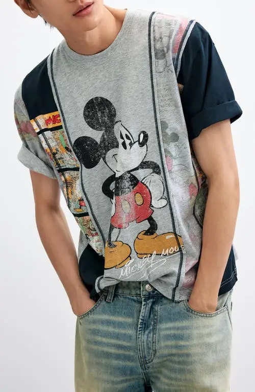 Desigual Mickey Mouse Collage Graphic Tee - Grey/navy Blue