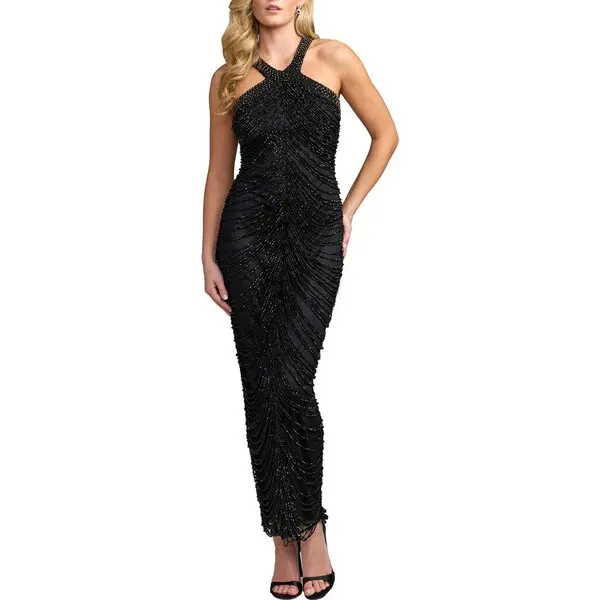 Mac Duggal Halter Neck Embellished Maxi Dress - Black