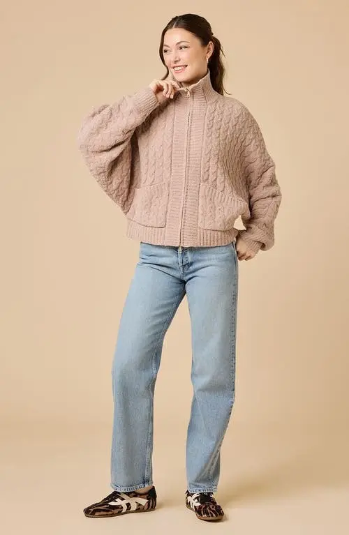 SOFTIES Cable Knit Marshmallow Funnel Neck Double Zip Jacket - Coco