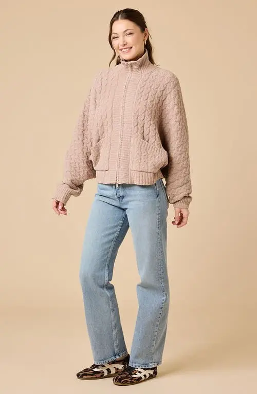 SOFTIES Cable Knit Marshmallow Funnel Neck Double Zip Jacket - Coco