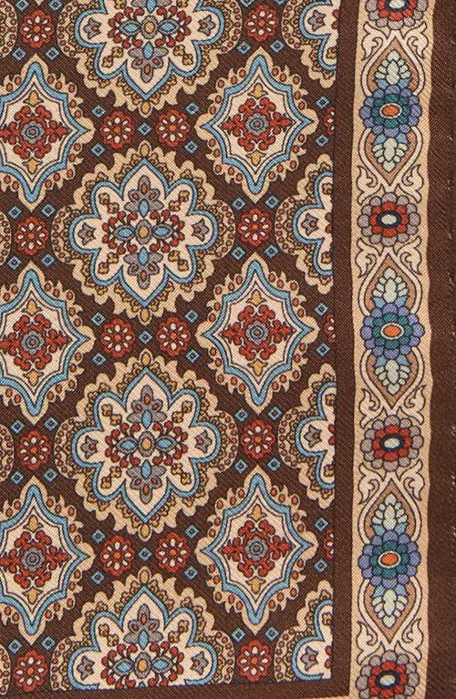 Eton Medallion Silk Twill Pocket Square - Medium Brown