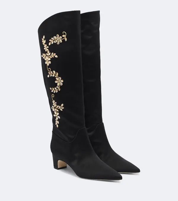 Manolo Blahnik Dispasa Embellished Satin Knee-high Boots - Black