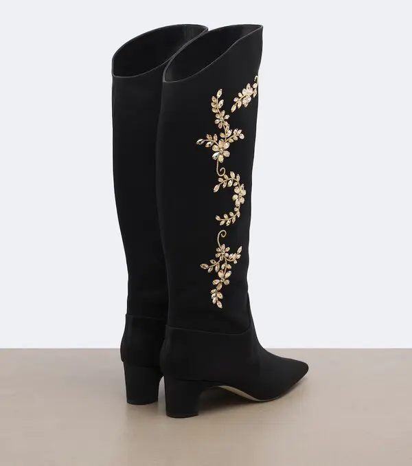 Manolo Blahnik Dispasa Embellished Satin Knee-high Boots