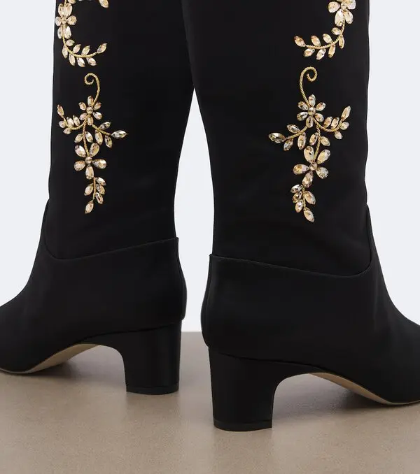Manolo Blahnik Dispasa Embellished Satin Knee-high Boots