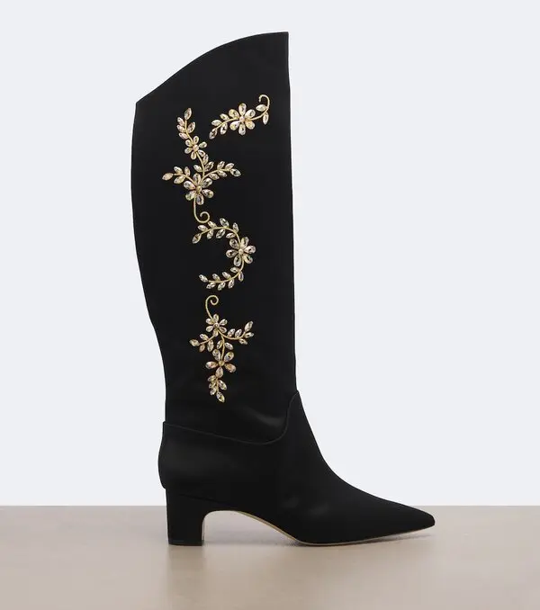 Manolo Blahnik Dispasa Embellished Satin Knee-high Boots