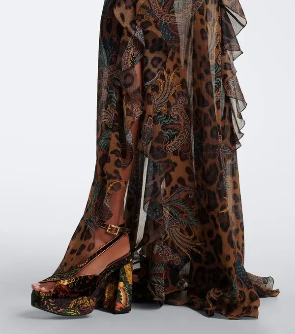 Etro Printed Ruffled Seersucker Gown
