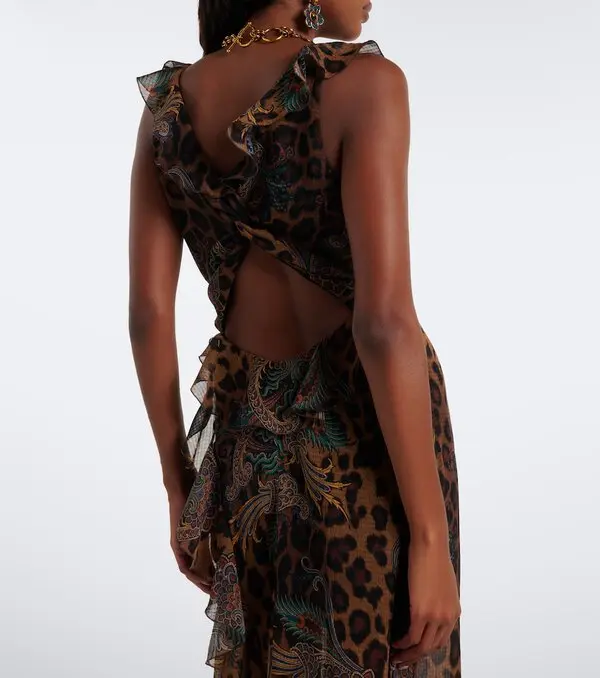 Etro Printed Ruffled Seersucker Gown