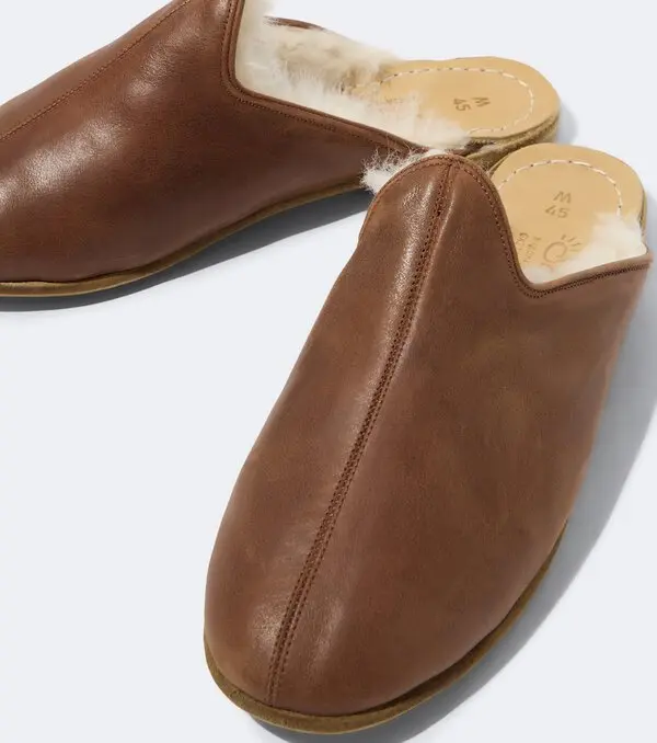 Sabah Shearling-lined Leather Mules - Brown