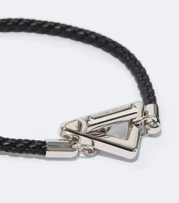 Prada Logo Braided Leather Bracelet