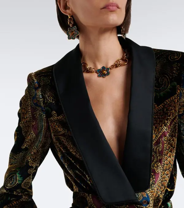Etro Belted Paisley Satin-trimmed Velvet Blazer