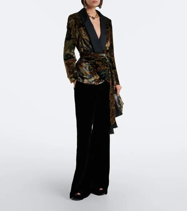Etro Belted Paisley Satin-trimmed Velvet Blazer