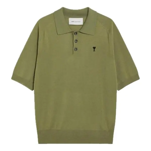 AMI Paris Collar Short Sleeve Knitwear - Olive