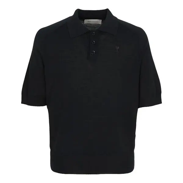 AMI Paris Collar Short Sleeve Knitwear - Black