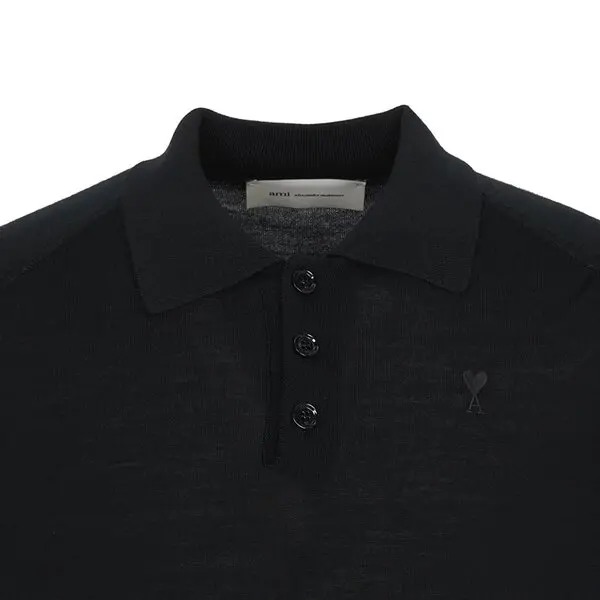 AMI Paris Collar Short Sleeve Knitwear - Black