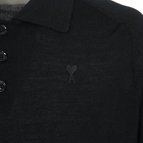 AMI Paris Collar Short Sleeve Knitwear - Black