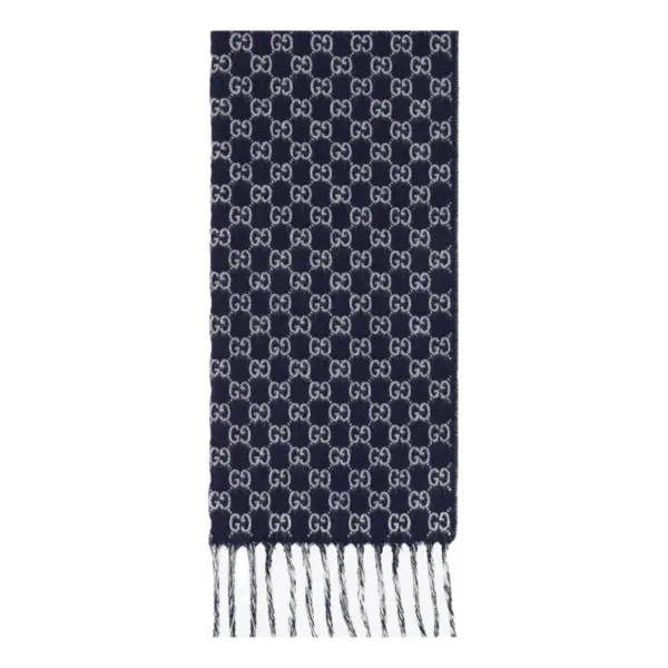 Gucci Gg Wool And Cashmere Scarf - Navy