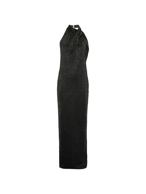Balmain Halterneck Lurex Maxi Dress - Black
