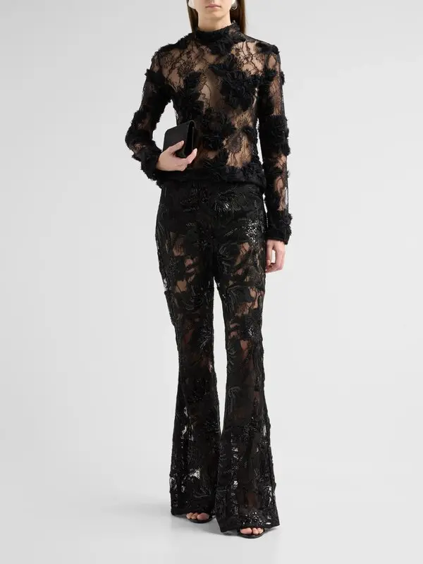 AKNVAS Lennon Sequin Embroidered Lace Flared Pants