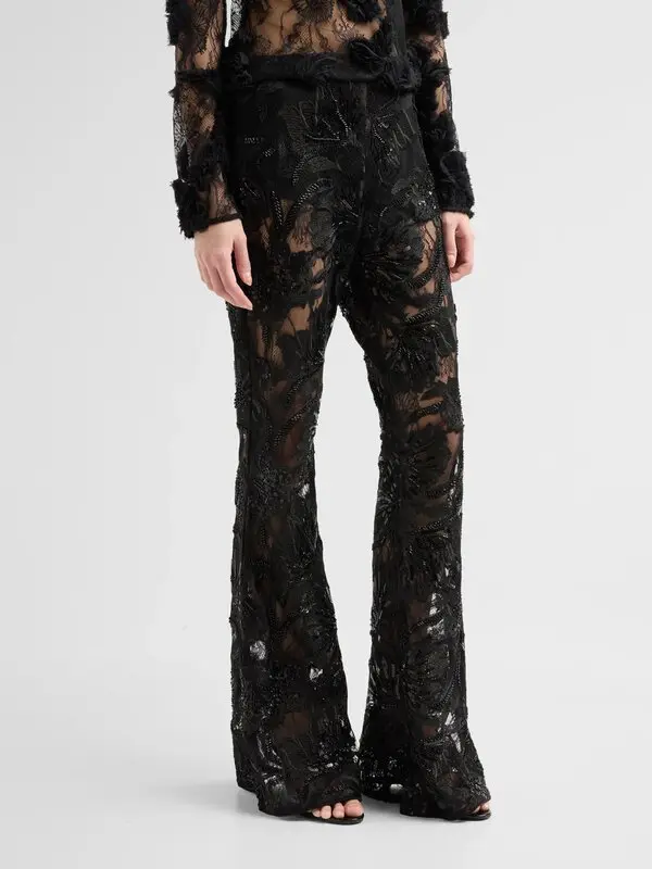 AKNVAS Lennon Sequin Embroidered Lace Flared Pants