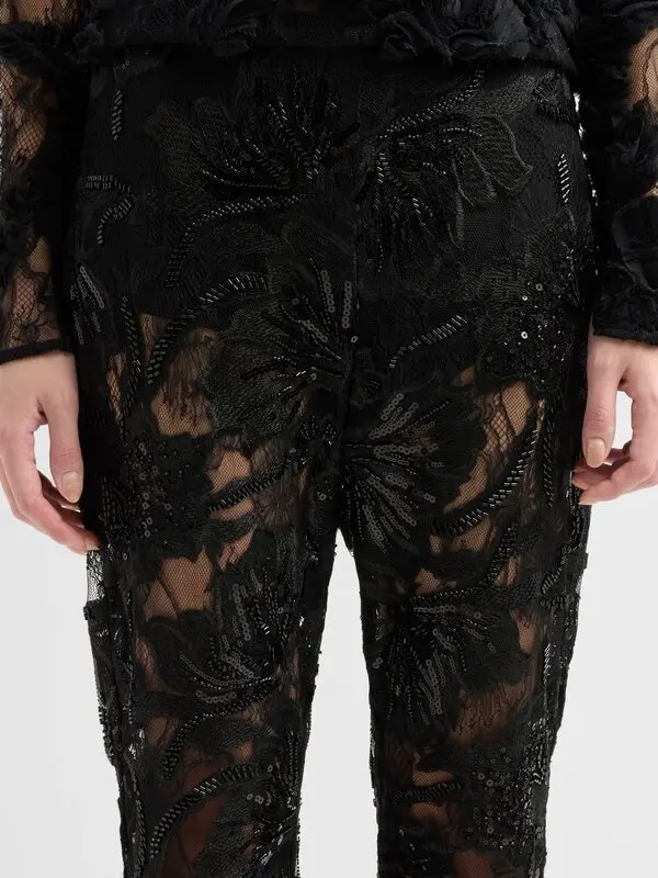 AKNVAS Lennon Sequin Embroidered Lace Flared Pants