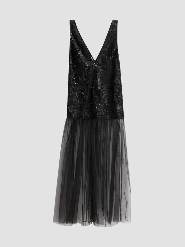 AKNVAS Anastasia Embellished Lace Combo Maxi Dress - Black