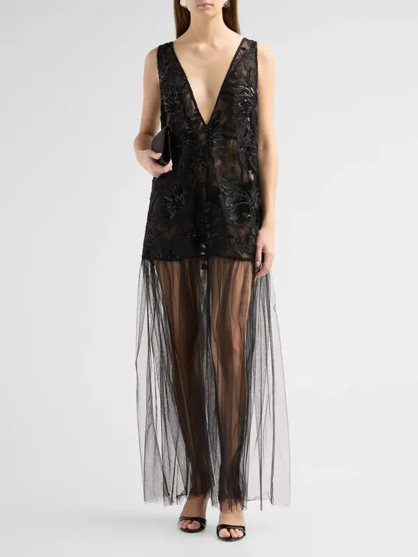 AKNVAS Anastasia Embellished Lace Combo Maxi Dress