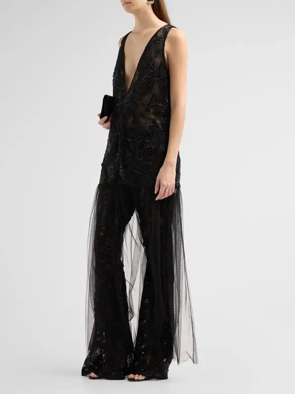 AKNVAS Anastasia Embellished Lace Combo Maxi Dress