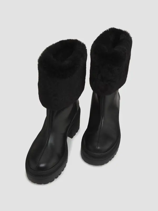 GIUSEPPE ZANOTTI 70mm Shearling-cuff Leather Platform Booties