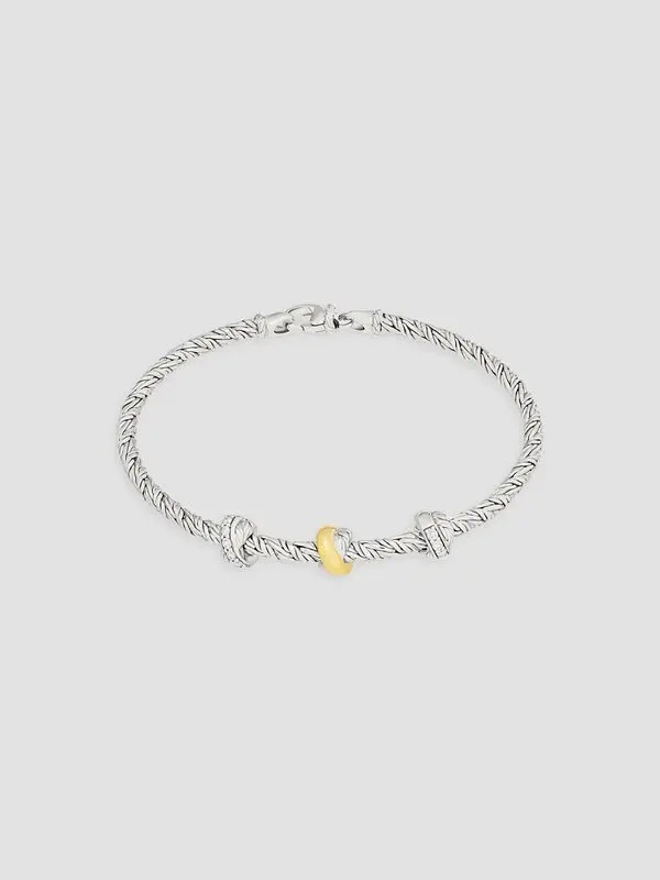 JAN LESLIE Sterling 18k Yellow Gold & 0.18 Tcw Diamond Foxtail Chain Bracelet - Silver