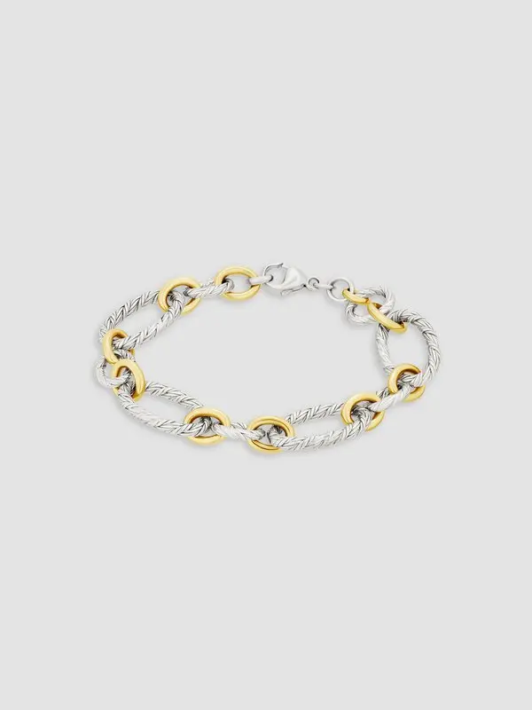 JAN LESLIE Sterling & 18k Yellow Gold Oval-link Chain Bracelet - Silver