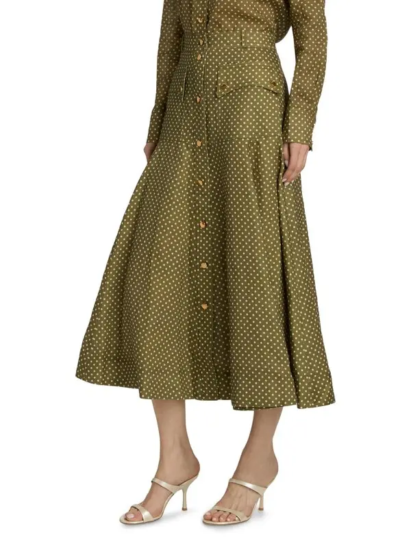 Zimmermann Luna Polka Dot Linen Cargo Midi-skirt