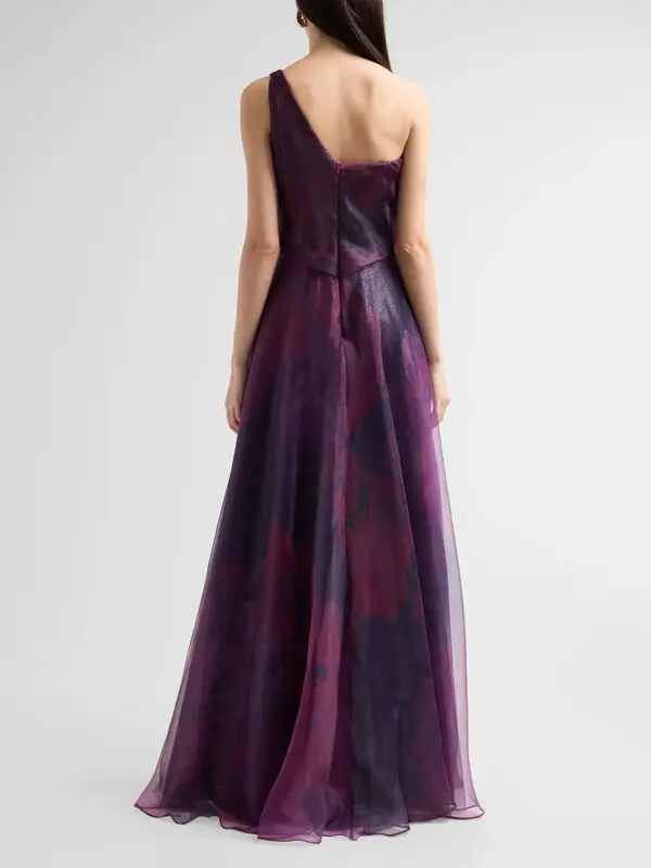 Rene Ruiz Collection Floral Pleated One-shoulder Gown