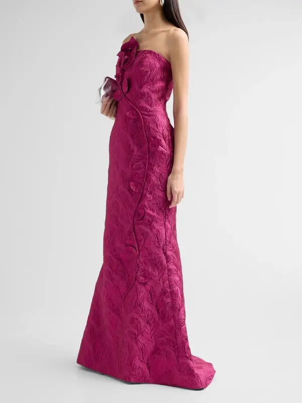 Rene Ruiz Collection Floral Appliqué Crepe Mermaid Gown