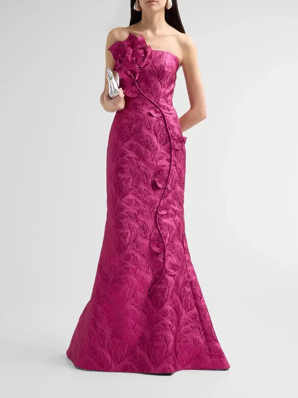 Rene Ruiz Collection Floral Appliqué Crepe Mermaid Gown