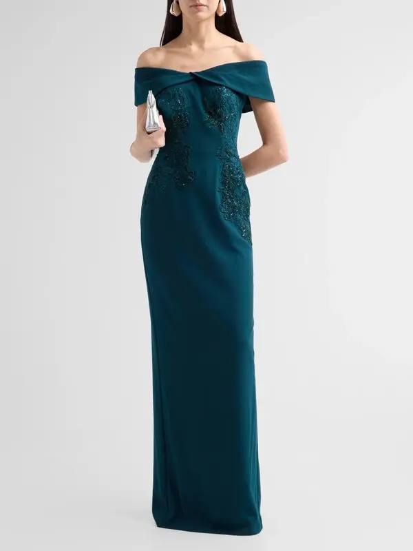 Rene Ruiz Collection Embroidered Off-the-shoulder Column Gown