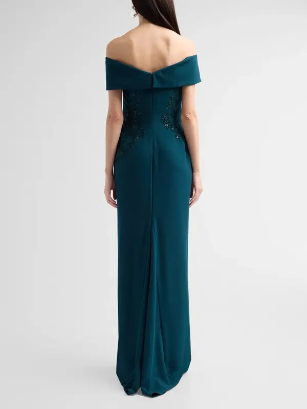 Rene Ruiz Collection Embroidered Off-the-shoulder Column Gown