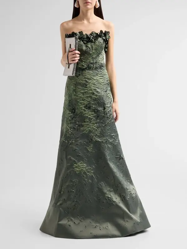 Rene Ruiz Collection Jacquard Floral Appliqué Mermaid Gown