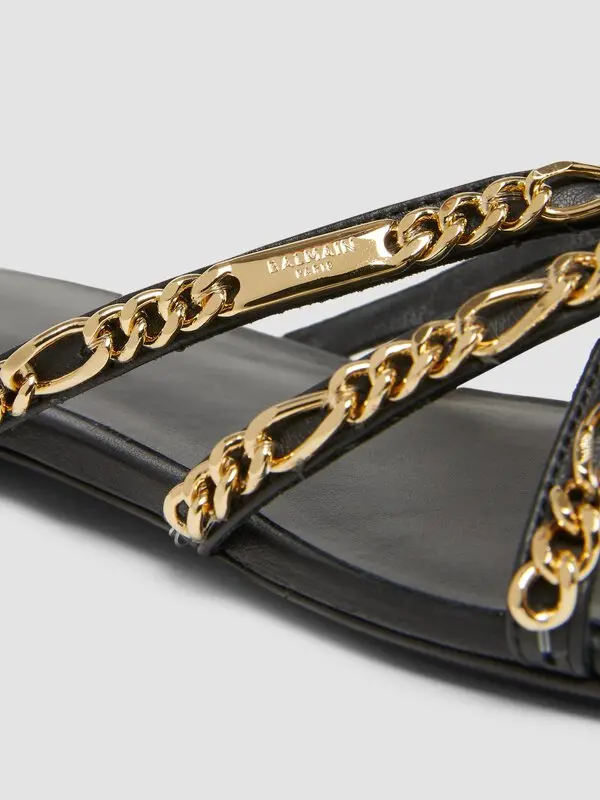 Balmain Chain-embellished Leather Slide Sandals