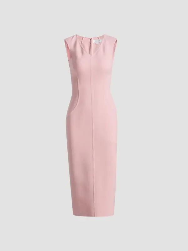 Michael Kors Stretch-wool V-neck Sheath Midi-dress - Quartz