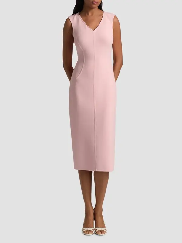 Michael Kors Stretch-wool V-neck Sheath Midi-dress