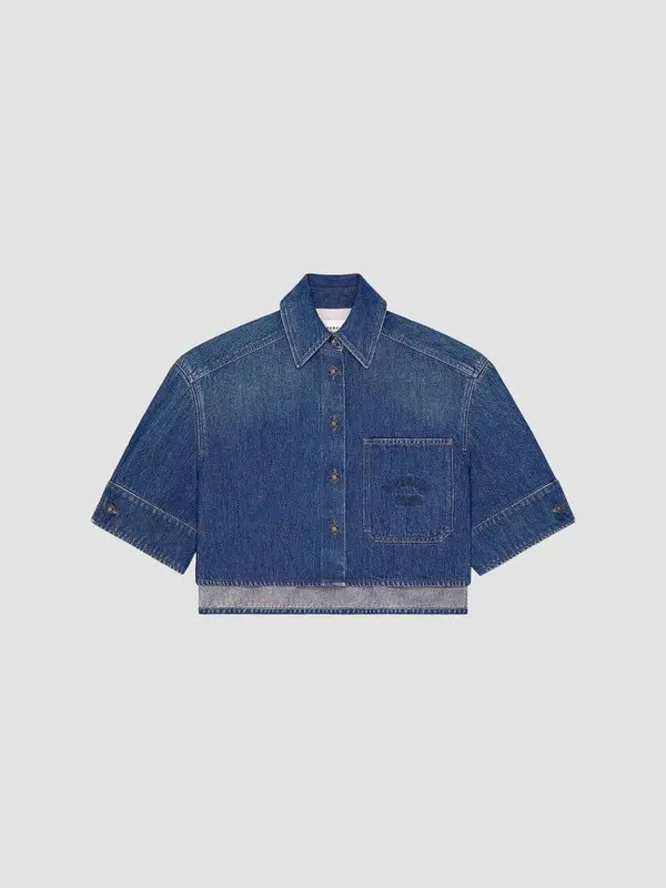 Givenchy Cropped Cocoon Shirt In Medium Clue Denim