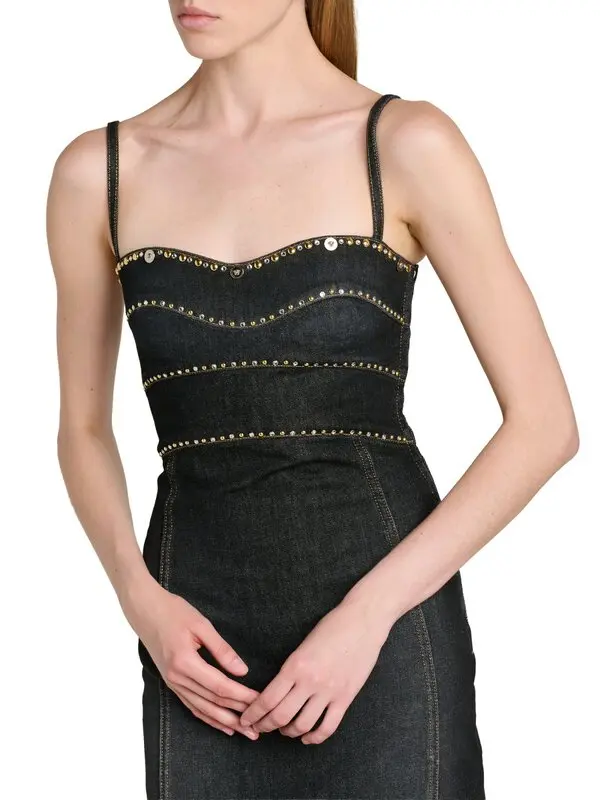 Versace Embellished Stone Washed Denim Sheath Dress