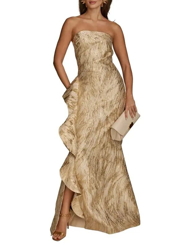 Donna Karan New York Brocade Ruffle Gown