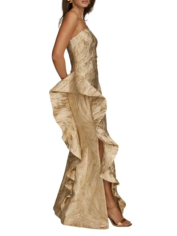 Donna Karan New York Brocade Ruffle Gown